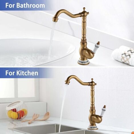 Retro basin tap - single ceramic handle, antique brass, vintage style