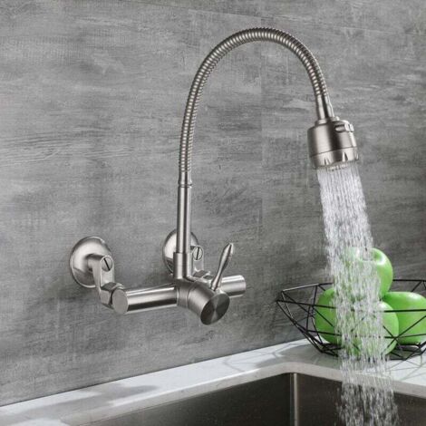 Wall-Mounted Kitchen Mixer Tap, Food Grade 304 Stainless Steel, 360 ...