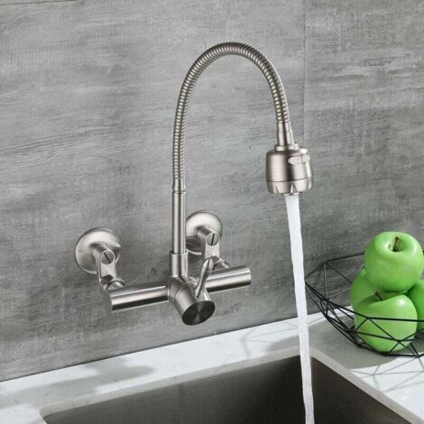 Wall-Mounted Kitchen Mixer Tap, Food Grade 304 Stainless Steel, 360 ...