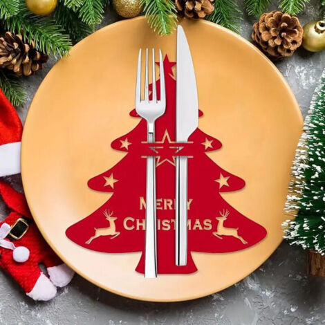 Set of 12 Christmas decorative felt placemats, utensil bags, red and ...