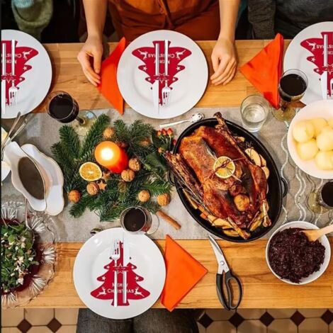 Set of 12 Christmas decorative felt placemats, utensil bags, red and ...