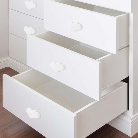 Cloud-shaped drawer knobs, furniture knobs, 6 wooden handles (white)