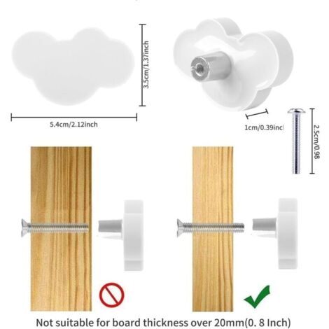 Cloud-shaped drawer knobs, furniture knobs, 6 wooden handles (white)