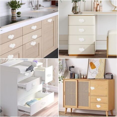 Cloud-shaped drawer knobs, furniture knobs, 6 wooden handles (white)