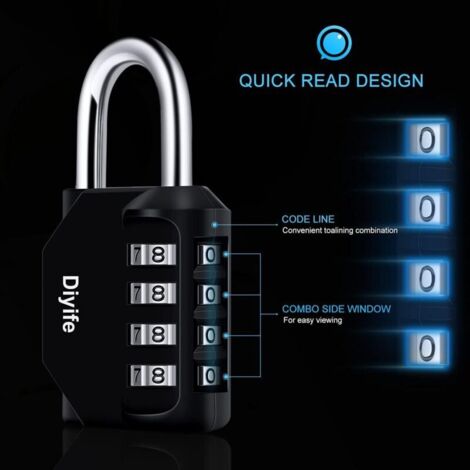 Combination padlock, [Pack of 2] 4-digit combination lock, padlock for ...