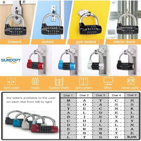 Gym locker lock, 5-letter lock, 5-digit combination lock, gym locker ...