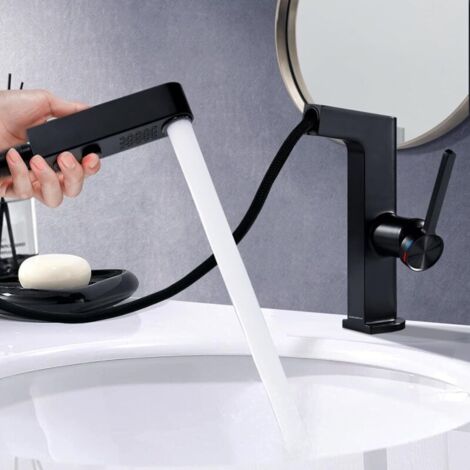 Extendable Matte Black Basin Mixer Tap with Pull-Out Shower, Single ...