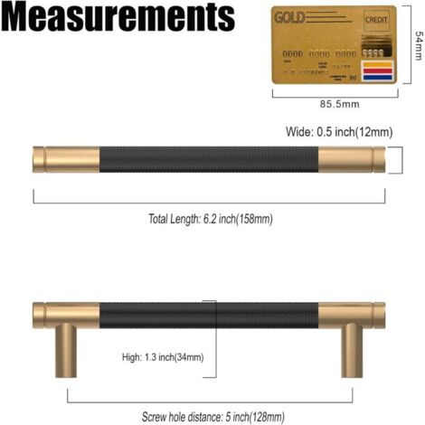 2 Pieces Black and Gold Kitchen Cabinet Handles 128mm Gold Alloy ...