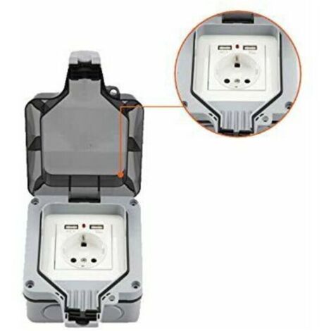 Double outdoor wall socket with USB port, waterproof and durable ...