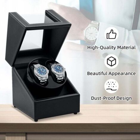 Automatic Leather Watch Winder Box for Double Watches, USB-DC Charging ...