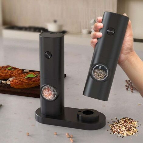 Electric Salt and Pepper Mill Set, Pepper Mill with Base, Small Brush ...
