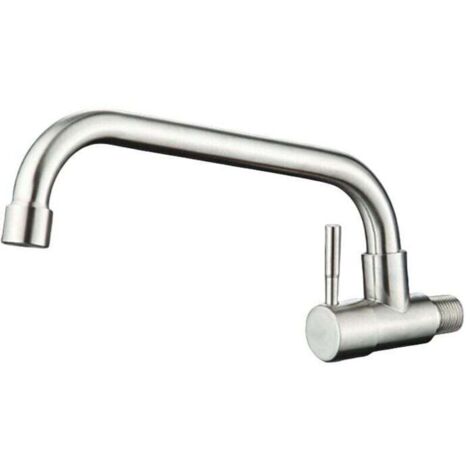 Cold Water Wall-Mounted Kitchen Faucet, Brushed Anti-Fingerprint Wall ...