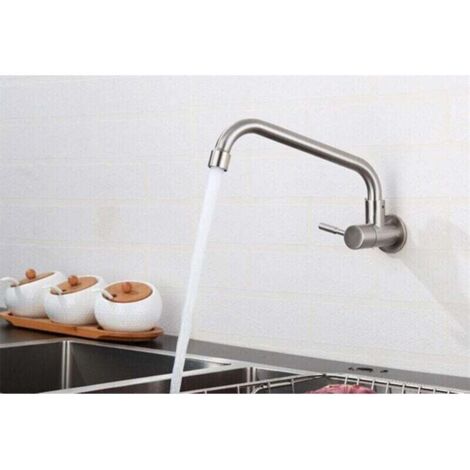 Cold Water Wall-Mounted Kitchen Faucet, Brushed Anti-Fingerprint Wall ...