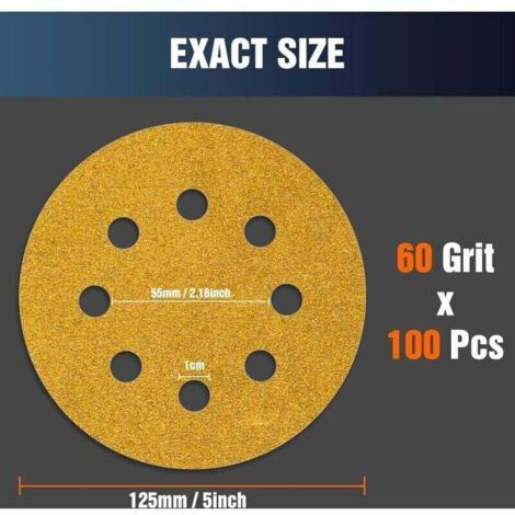 125mm Sanding Disc, 60 Grit, 80pcs Sanding Discs for Random Orbital Sanders
