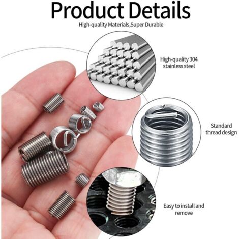 200 Pieces Self-Tapping Threaded Inserts, Stainless Steel Thread Insert ...