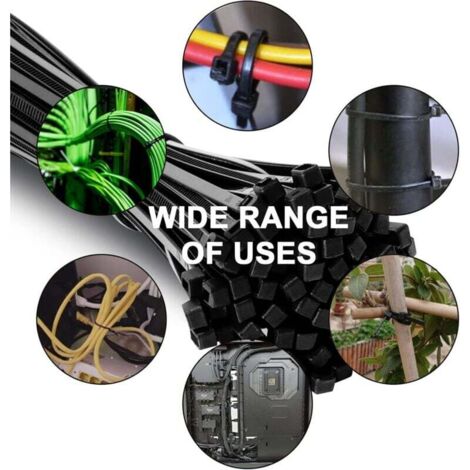 200 pcs Cable Ties 300x4.8mm, Black, Flexible and Robust Cable Ties ...