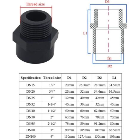 DN32 external thread PVC fitting, mixed sleeve with 40mm internal ...
