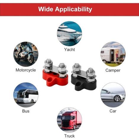 2-Piece M8 Battery Power Distribution Terminal Block, 12V-48V Dual ...