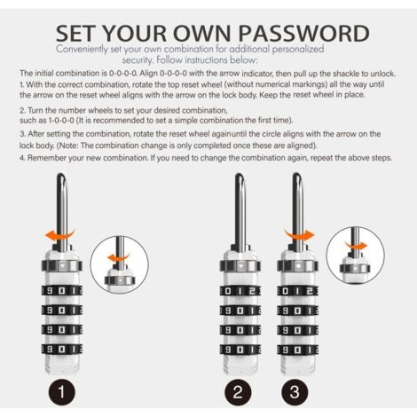 Combination lock for lockers, 4-digit combination lock, padlock with ...