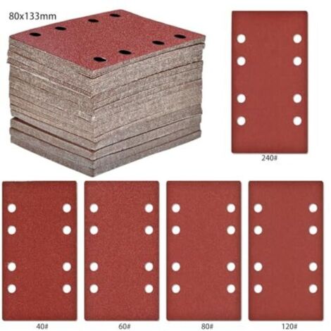 Set of 100 sheets of sandpaper (80 x 133 mm) with hook and loop backing ...