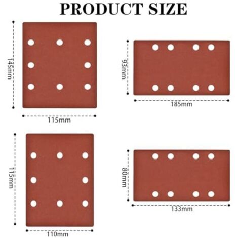 Set of 100 sheets of sandpaper (80 x 133 mm) with hook and loop backing ...