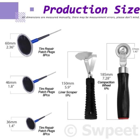 70-piece tire repair tool kit, scraper, wheel valve core