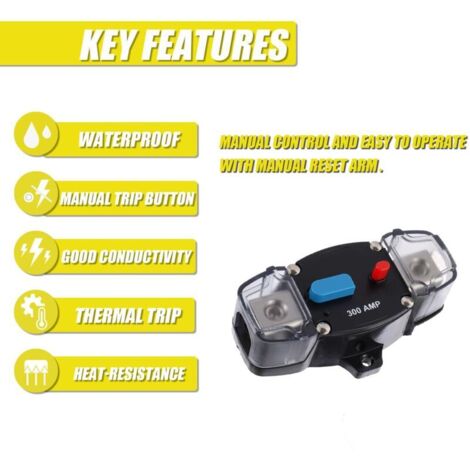 300A 12-48 Volt DC self-resetting circuit breaker with manual reset ...