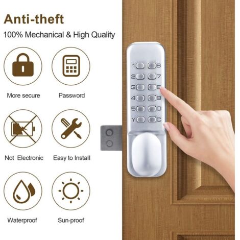 Digital code door lock - Chrome - Waterproof - Combination lock button ...