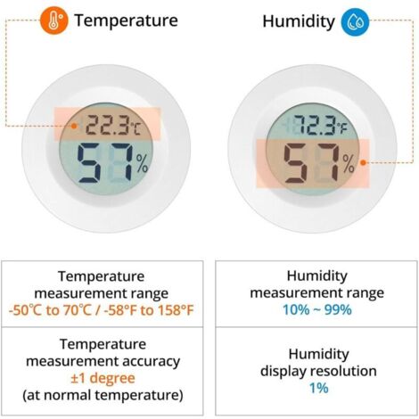 Set of 6 mini round digital thermometers and hygrometers for indoor and ...