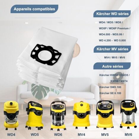 12 bags for aspirator Karcher WD4 WD5 WD6 MV4 MV5 MV6 KNT4 WD4.000 WD4 ...