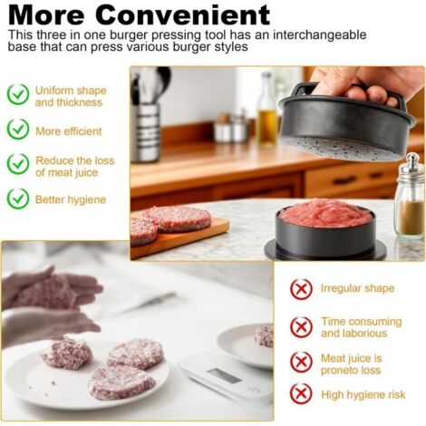 3-in-1 Hamburger Press, Burger Press, Non-Stick Hamburger Mold ...