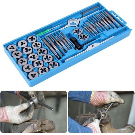 Set of 40 multi-purpose taps and dies for fine taps in steel and low ...