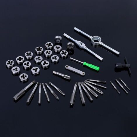 Set of 40 multi-purpose taps and dies for fine taps in steel and low ...