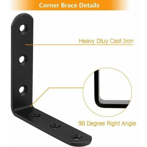 16pcs Black Metal Fixing Brackets 100x100mm, 90 Degree Wood Fixing ...