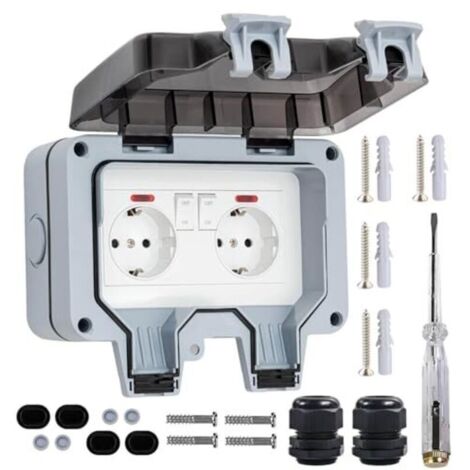 Surface-mounted weatherproof outdoor socket (IP66) with switch and ...