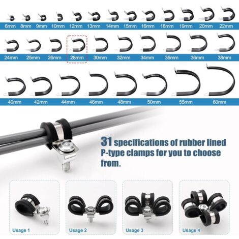 10 Pieces 28mm Rubber Lined P Clips, 304 Stainless Steel Rubber Hose ...