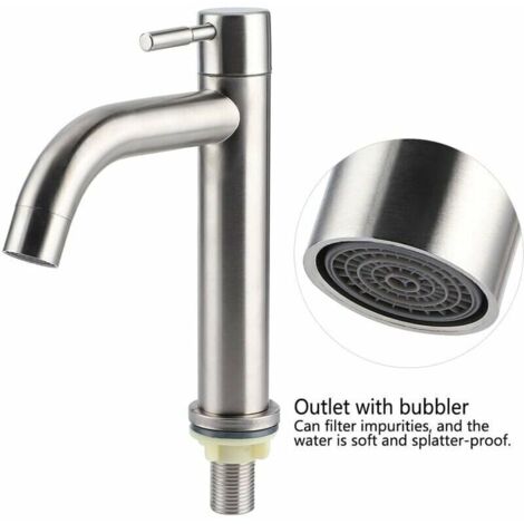 Single G1/2 brushed stainless steel cold water tap with large single ...