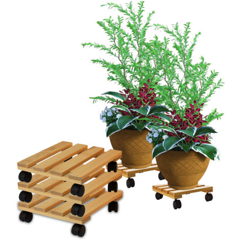 BigDean 3x Pflanzenroller eckig Buchenholz massives Holz 30 x 30 cm bis ...