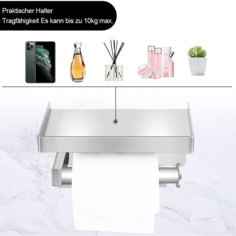 Porta carta igienica senza foratura con ripiano, acciaio inox ...