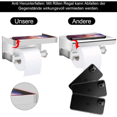 Porta carta igienica senza foratura con ripiano, acciaio inox ...