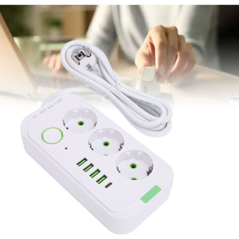 Regleta europea con 3 enchufes, 4 puertos USB y 1 puerto Tipo C, con ...