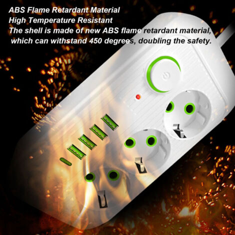 Regleta europea con 3 enchufes, 4 puertos USB y 1 puerto Tipo C, con ...