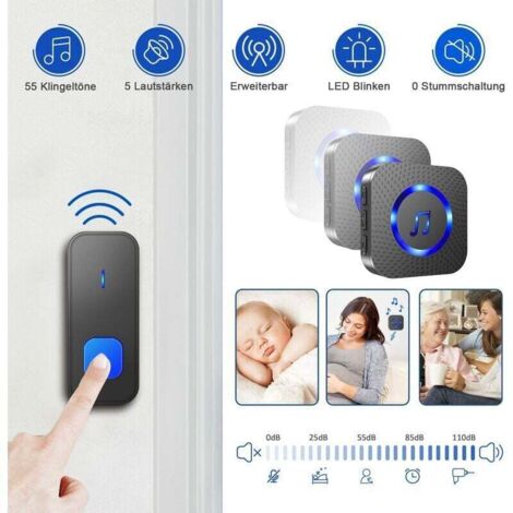 Timbre inalámbrico, alcance de 400 m, timbre electrónico resistente al ...