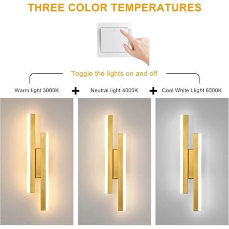 Aplique de pared LED moderno, 16 W, color dorado, 3 temperaturas de ...