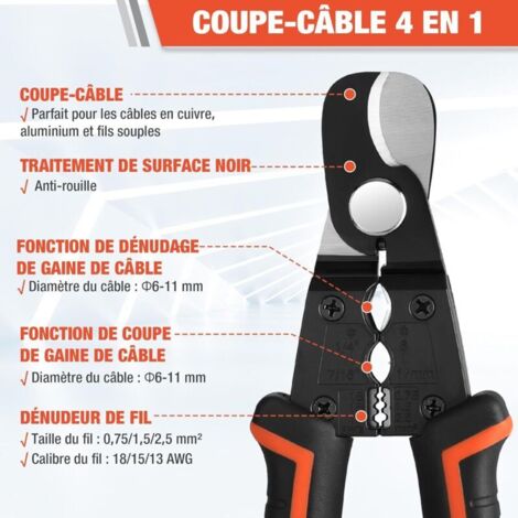 Alicates cortacables de 180 mm, alicates multifuncionales para ...