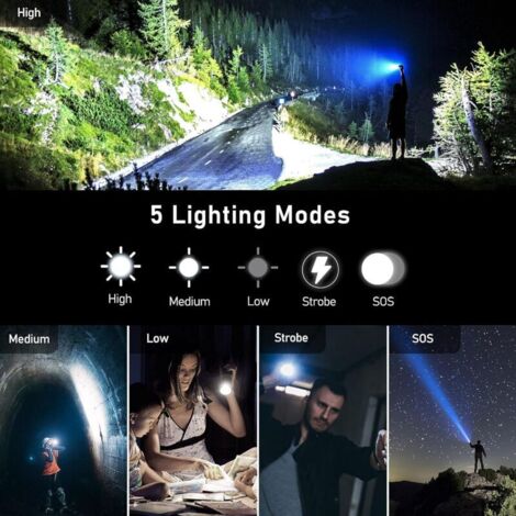 Extrem leistungsstarke LED-Taschenlampe, 20000 lm, wiederaufladbar ...