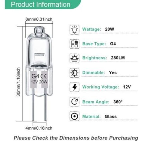 14er-Pack G4 2-Pin klare Halogenlampen 12V 20W JC T3 2-Pin-Sockel ...