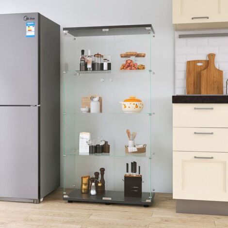 Vitrine en Verre Trempé - 4 Étagères - Verre Transparent - Noir ...