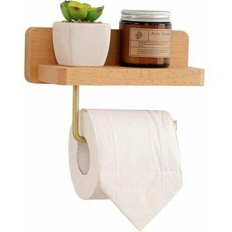 Porte Papier Toilette Bois avec étagère Support Papier WC Mural Auto ...