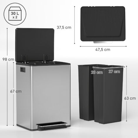 Poubelle tri selectif 60L anti odeur grand format pour toute la famille ...